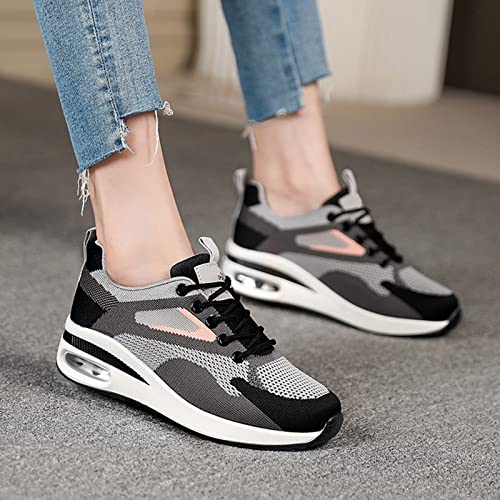 FASDNENDYS Ladies Shoes Lace Up Flat Breathable Thick Bottom Mesh Casual Running Shoes Sport Shoes Medium Field Black