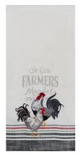Farmers Market Kitchen Towel - Potholder Bundle, 2 Gray Striped Heavyweight Kitchen Towels with Embroidered Roosters and Matching Pocket PotHolder