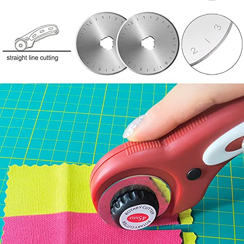 Rotary Cutter with 5pc Ø 45mm Cutting Blades Fabric Paper Cutter, Cloth Sewing Cutter Craft Supplies and Quilting Accessories, For Right- and Left-handed Users