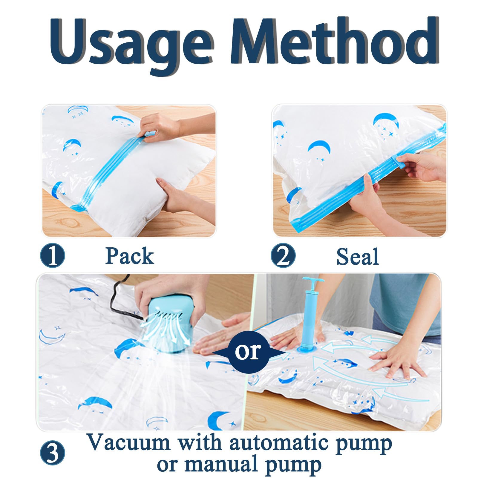 Mantianstar 12 Pack Vacuum Storage Bags, Space Saver Bags (4 Jumbo/4 Large/4 Medium/1 Automatic Pump) Compressed Storage Bags for Clothing, Comfort Items and Blankets