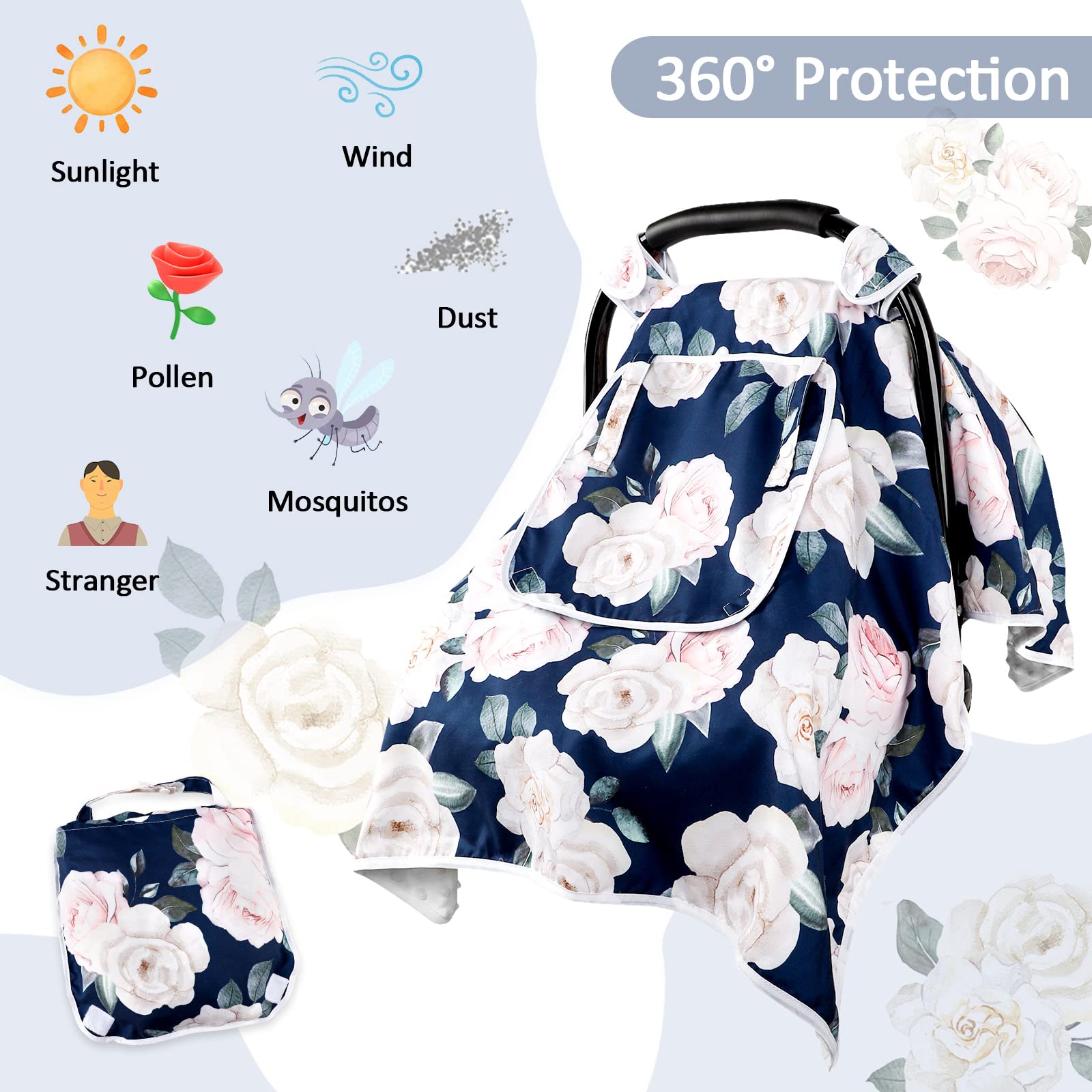 Hooyax Carseat Canopy Cover with Peep Window and Baby Blanket for Girls, Soft and Comfortable,Floral