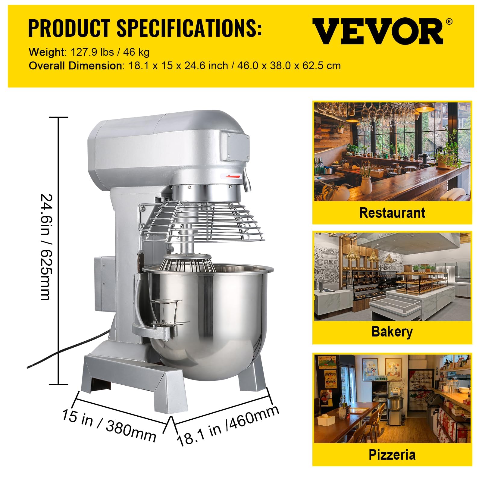 Happybuy 10Qt Commercial Food Mixer with Timing Function, Commercial Mixer 500W Stainless Steel Bowl Heavy Duty Electric Food Mixer Commercial with 3 Speeds Adjustable, Perfect for Bakery Pizzeria