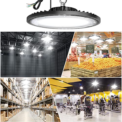 High Bay Light | 15000LM (100W) LED UFO Commercial Lights with US Plug 5' Cable, 6500K Super Bright LED Shop Lights, IP66 Warehouse Light, Area Light Fixture Shop Light for Garage Warehouse Workshop