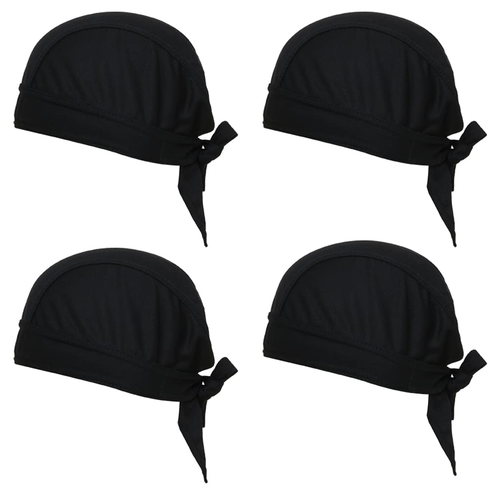 Dew Rags with Sweatband Skull Caps Built-in No Sweat Liners Moisture Absorbent Helmet Liner for Men Women 4 Pack