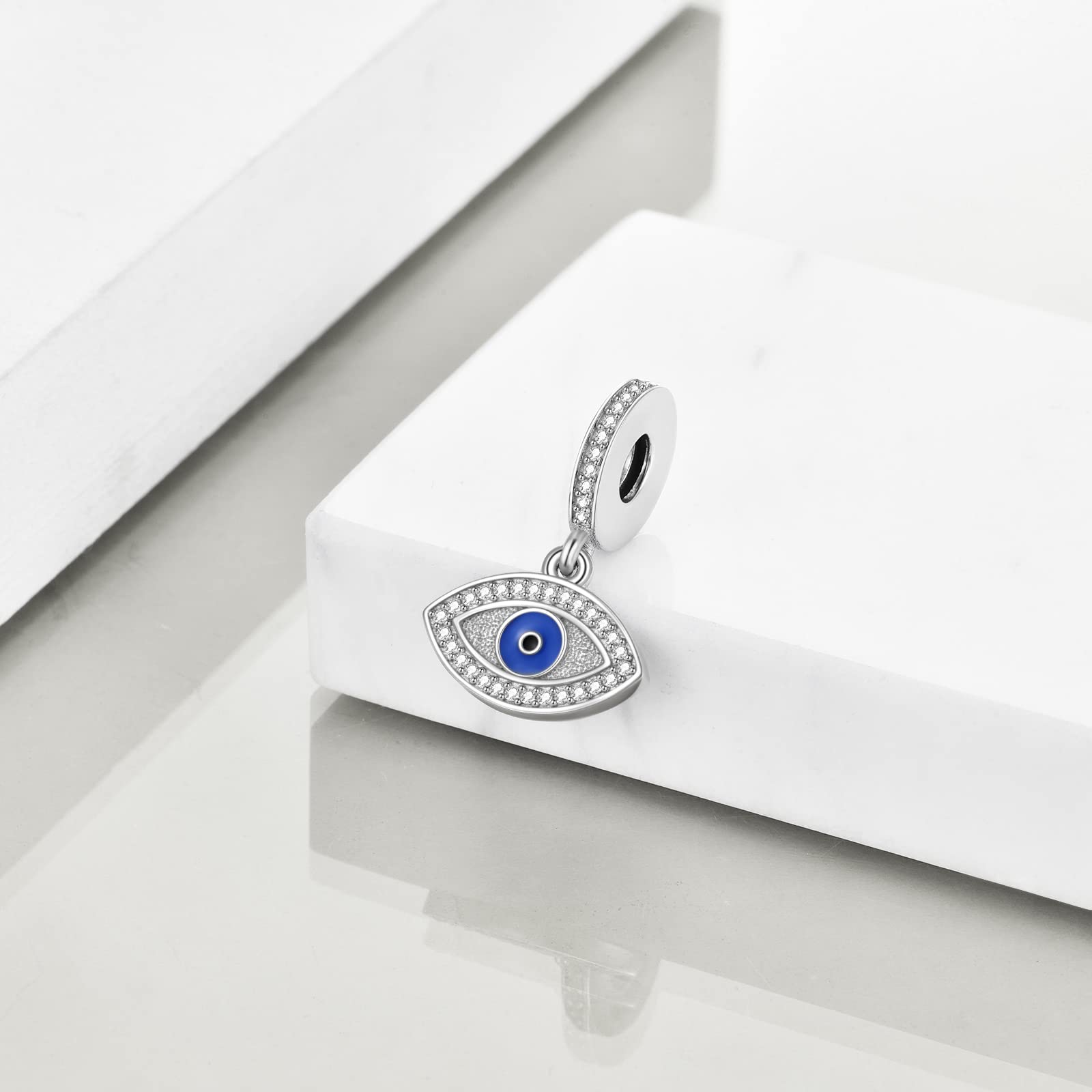 EXRANQO Evil Eye Dangle Charms for Charms Bracelets and Pendant Necklace 925 Sterling Silver Blue Enamel Evil Eye Beads Christmas Gift for Women