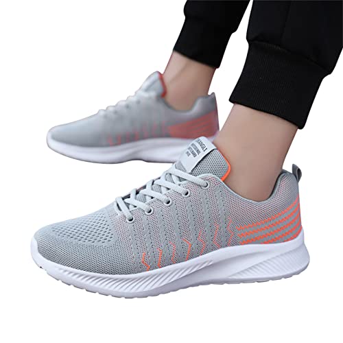 FASDNENDYS Men Colorblock Mesh Lace Up Casual Shoes Comfortable Breathable Soft Sole Tops Mens Sneaker Grey
