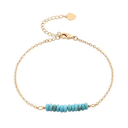 Dainty Turquoise Beads Bracelet 18k Gold Plated Chain Minimalist Jewelry for Women
