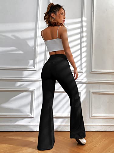 SOLY HUX Women's High Waisted Flare Leggings Sweatpants Bell Bottoms Bootcut Yoga Pants Plain Solid Black S