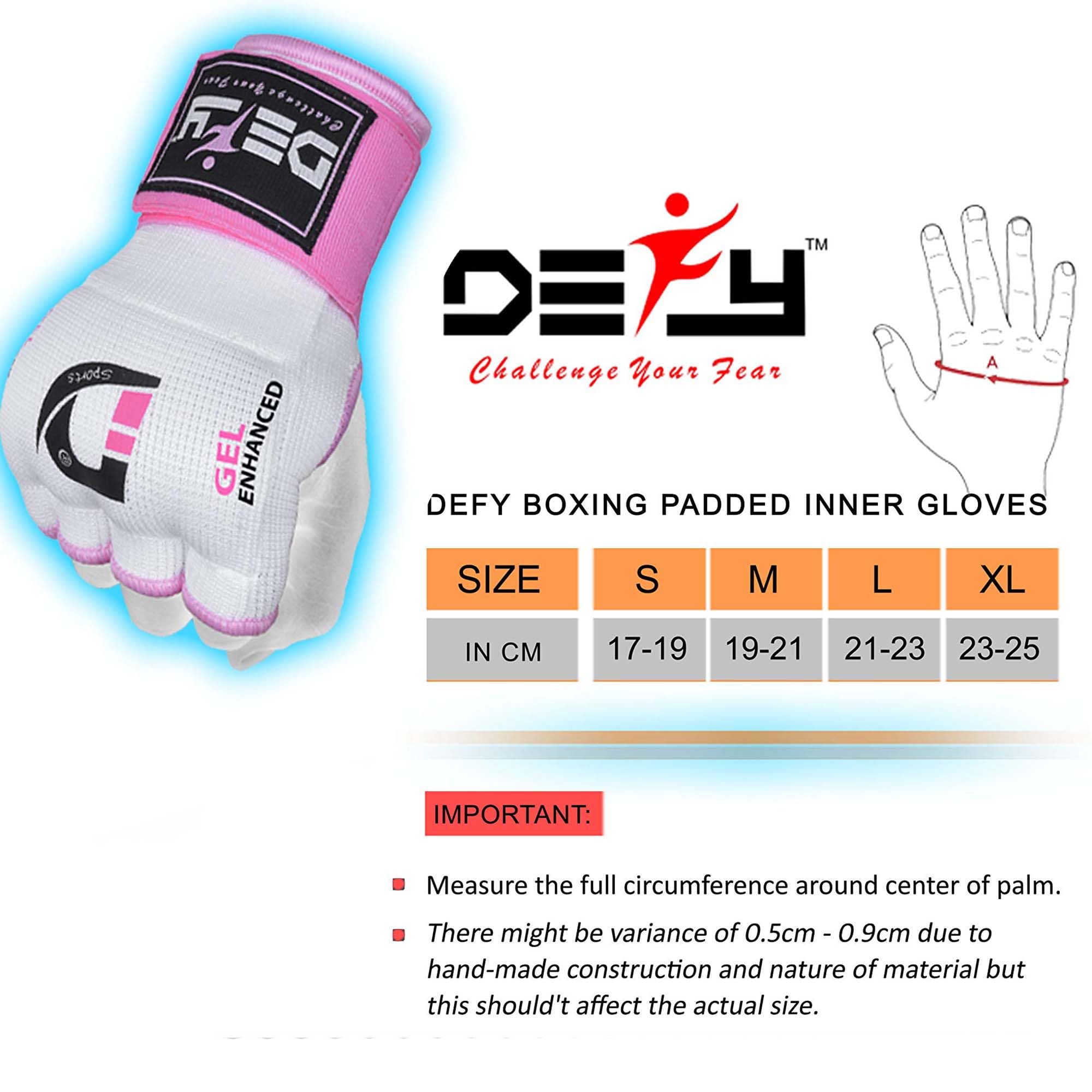 DEFY Padded Inner Gloves Quick 75cm long strap β Inner boxing gloves Gel padded knuckle protection β Elasticated boxing hand wraps for MMA Muay Thai Kickboxing Martial Arts Pair (Blue, Large)