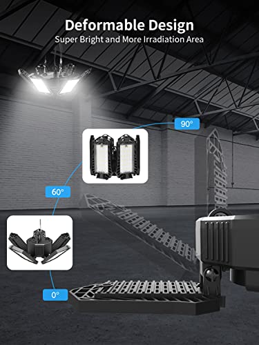LED Garage Light, 185W 18500LM Plug in LED Shop Light, Linkable Garage Light with Plug Deformable 6 Panels, 6500K LED Garage Ceiling Lights for Garage, Warehouse, Barn, Basement Built-in ON/Off