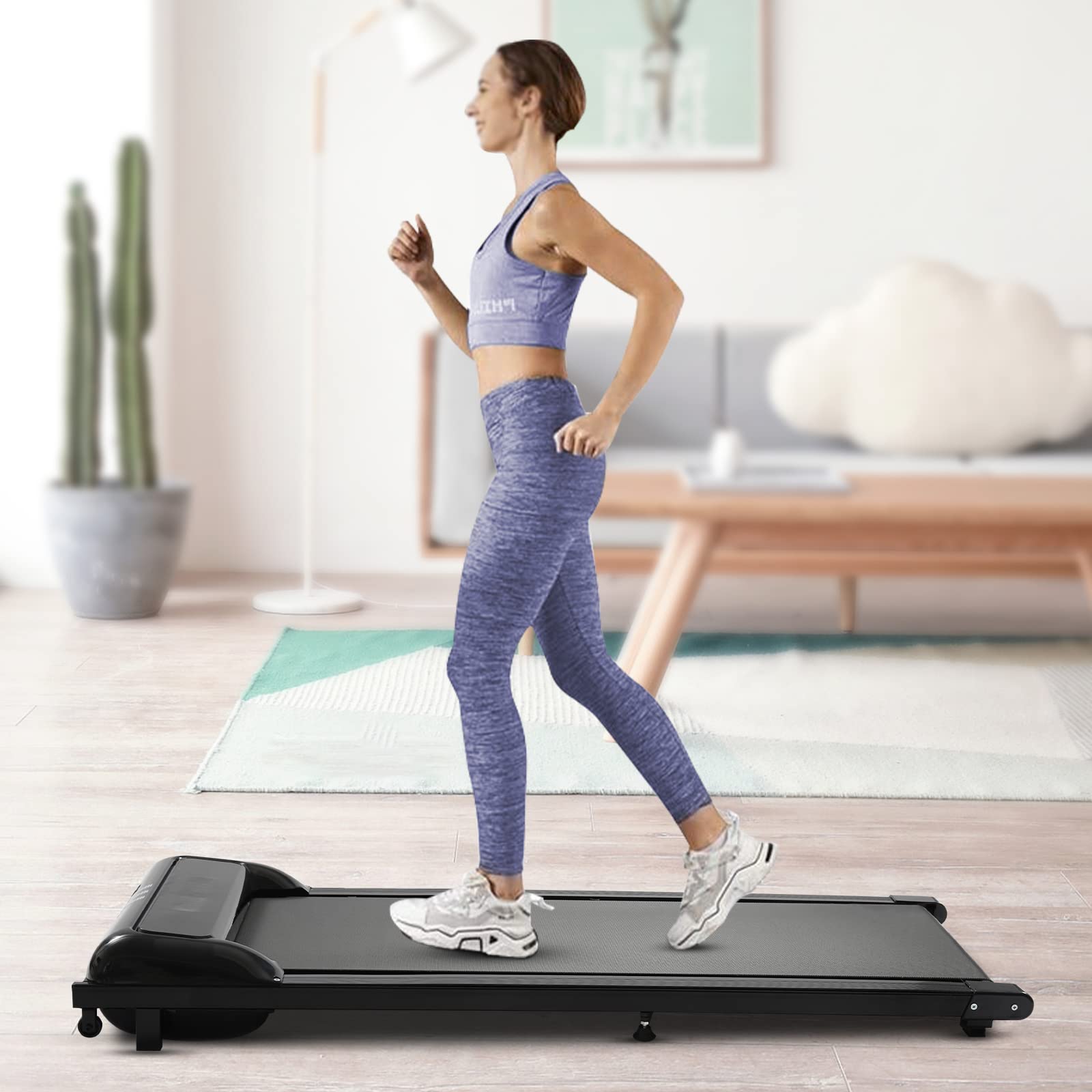 Electric Portable Treadmill Under Desk Smart Walking Pad 2.25HP Compact Running Walking Jogging Machine with LED Screen and Remote Control Under Desk Treadmill for Home Gym Cardio Fitness(Black)