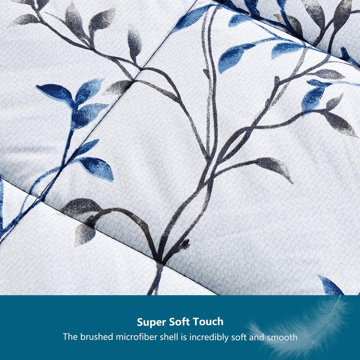 CozyLux Twin 2 Pieces Printed Comforter Set for Kids with Orchid Floral Pattern Lightweight Soft Down Alternative Duvet Insert - Fluffy Microfiber Bed Set for All Season, Blue Flower