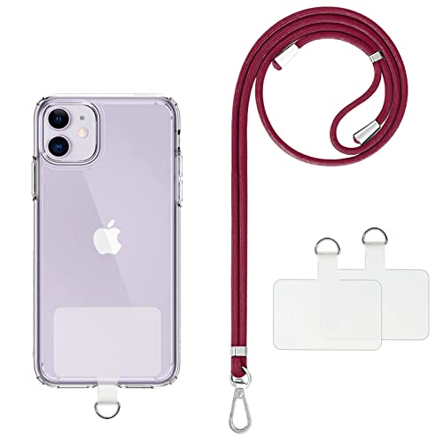 NITITOP Cell Phone LanyardďźPhone StrapďźLanyard with Adjustable Nylon Neck Strap for Crossbody Or Hanging Around The Neck with 2PC Patchs-Wine Red