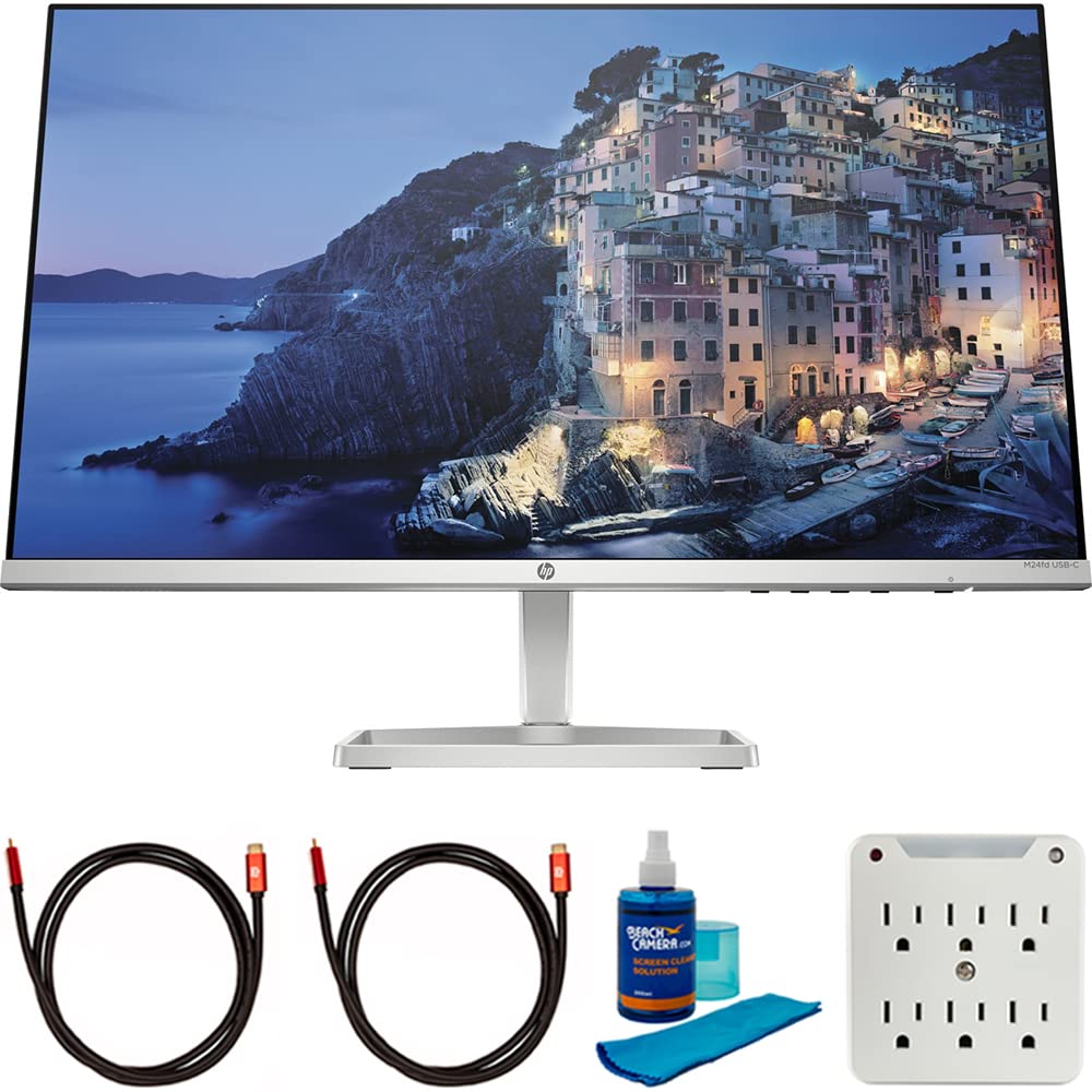 HEWLETT PACKARD 474U1AA#ABA 23.8 inch Full HD 1080p 16:9 FreeSync IPS Monitor Silver and Black Bundle with 2X 6FT Universal 4K HDMI 2.0 Cable, Universal Screen Cleaner and 6-Outlet Surge Adapter