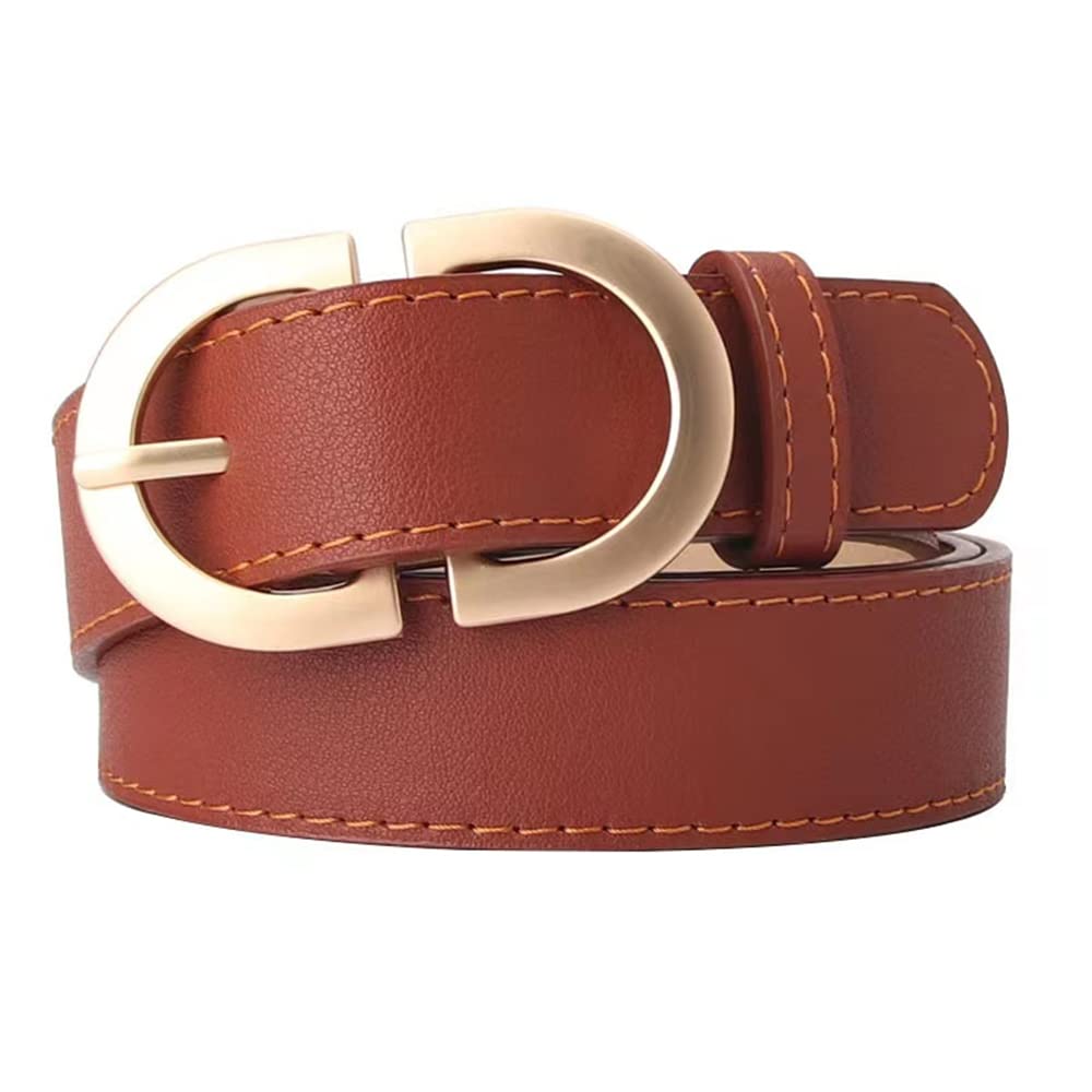 DWCVEKY Womens Belts for Jeans, CR Black Leather Belt Women, 1" Width Womens Black Belt with Gold Buckle for Pants (brown)