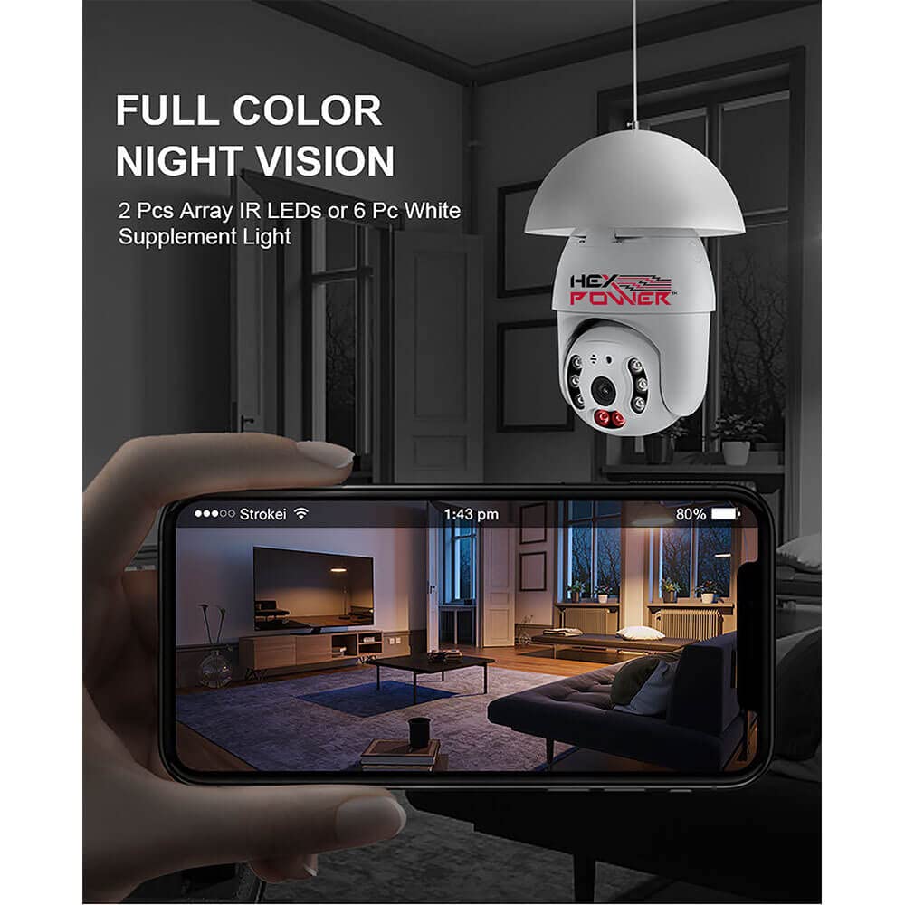 HEX 6645 5MP Bulb Indoor Outdoor WiFi Camera Water Proof, 360 Degree PTZ Panoramic IP Camera, 2.4GHz 1080P Smart Home Surveillance Cam with Auto Motion Detection Alarm Night Vision Two Way Talk E27