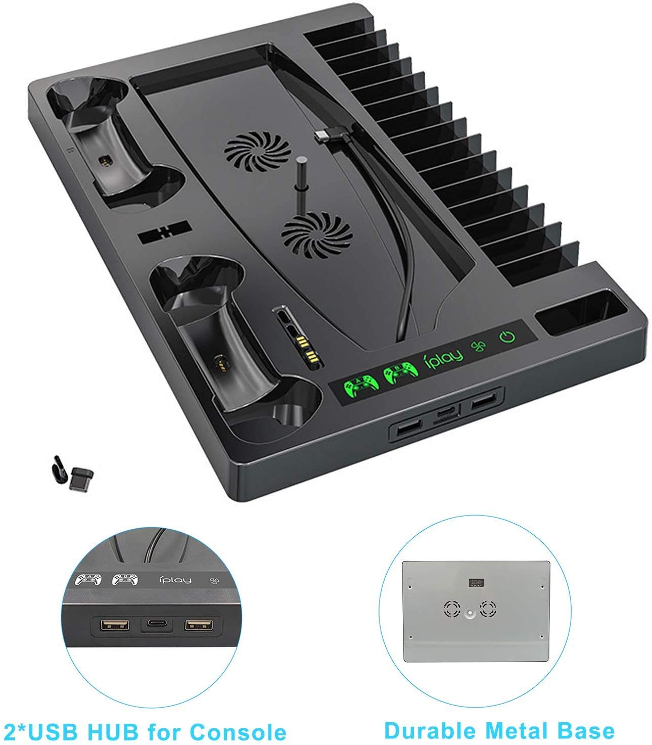 DeHasion Mulfunction PS5 Cooling Stand with Ps5 Controller Charger Docks/Vertical Cooler System/Headset Holder/15-Slot Disc Stoarge for PS5 DE and UHD Edition