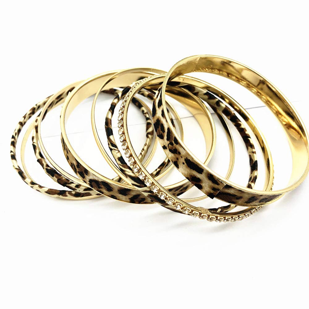 COLORFUL BLING 8-12Pcs Mottled Leopard Bangle Bracelet Set Stackable for Women Indian Multilayer Punk Gold Tone Wrapped Cuff Bracelets Wristband Statement Jewelry-white resin