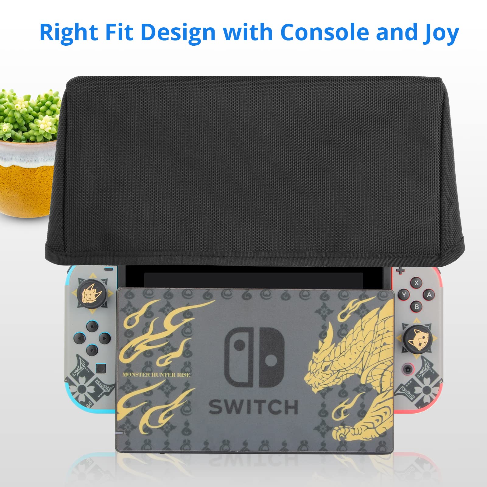 Desing Wish Dust Cover for Nintendo Switch, Oxford Nylon Protective Dust Guard Anti Scratch Water Resistant Cover Sleeve for Nintendo Switch & Switch OLED Charging Dock (Black Oxford)