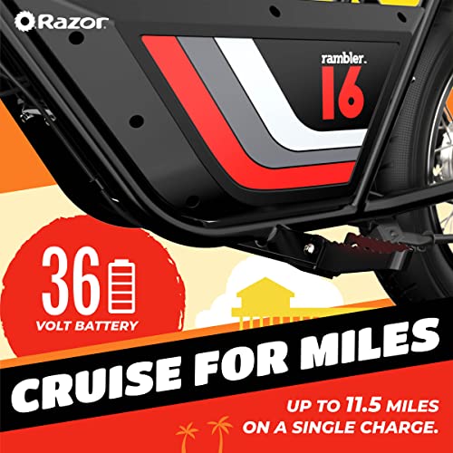Razor Rambler 16 β 36V Electric Minibike with Retro Style, Up to 15.5 MPH, Up to 11.5 Miles Range, Wide, Rugged 16" Air-Filled Tires, Powerful 350 Watt Hub-Driven Motor