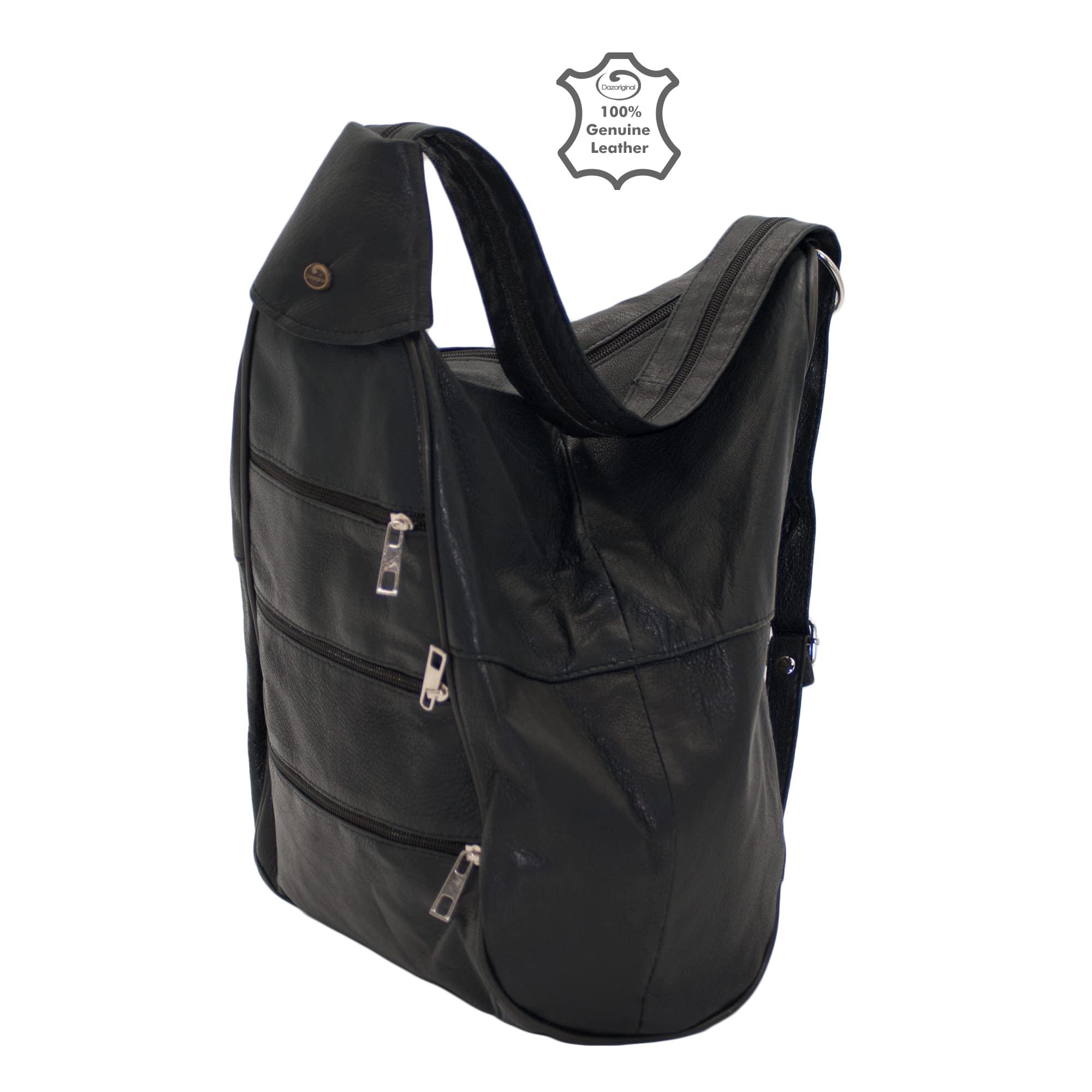 Dazoriginal Hobo Bags Slouch Backpack Handbag Shoulder Bag Genuine Leather Day (BLACK)