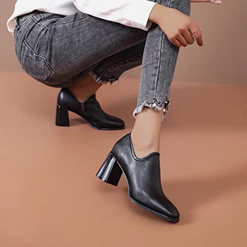 FASDNENDYS Side Zipper Asymmetric Boots Ladies Fashion Solid Color Leather Shoes Side Zipper Chunky Boots for Women 10 Black