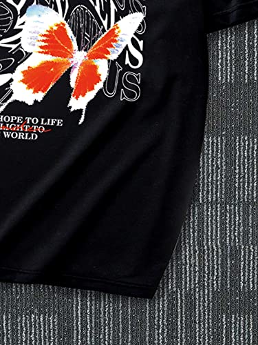 SOLY HUX Men's Letter Print Mock Neck Short Sleeve Tee T Shirts Casual Summer Tops Black L