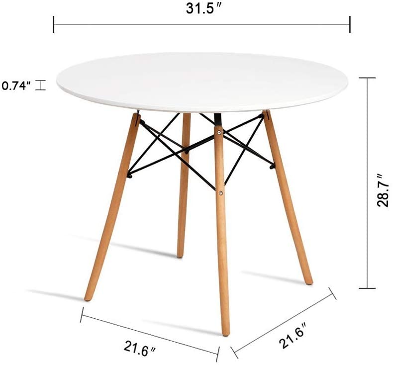Round Dining Table White Kitchen Table White Dining Table with MDF Top Modern Style Coffee Table Leisure Dining Room Round Table for Kitchen Living Room(with A Free Table Cloth)
