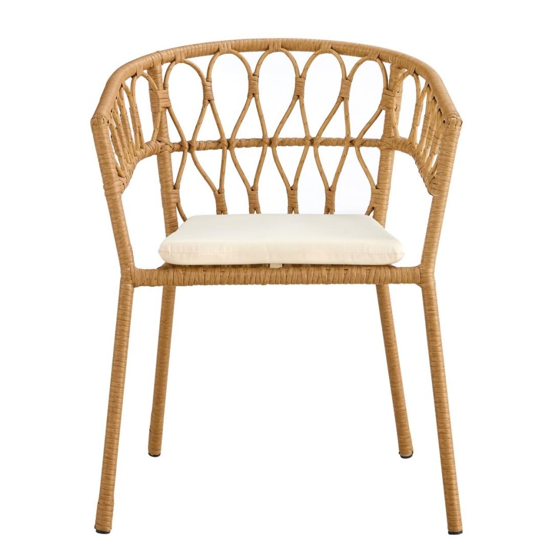 ME2 5-Piece Outdoor Patio Furniture Dining Set, All-Weather Simple Bamboo Conversation Set with Soft Cushions andDining Table for Backyard Deck for Patios, Backyard, Balcony, Garden, Lawn
