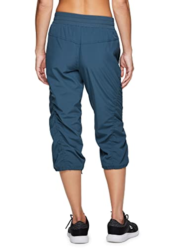 RBX Women's Stretch Woven Lightweight Body Skimming Drawstring Capri Pant Vista Teal XL