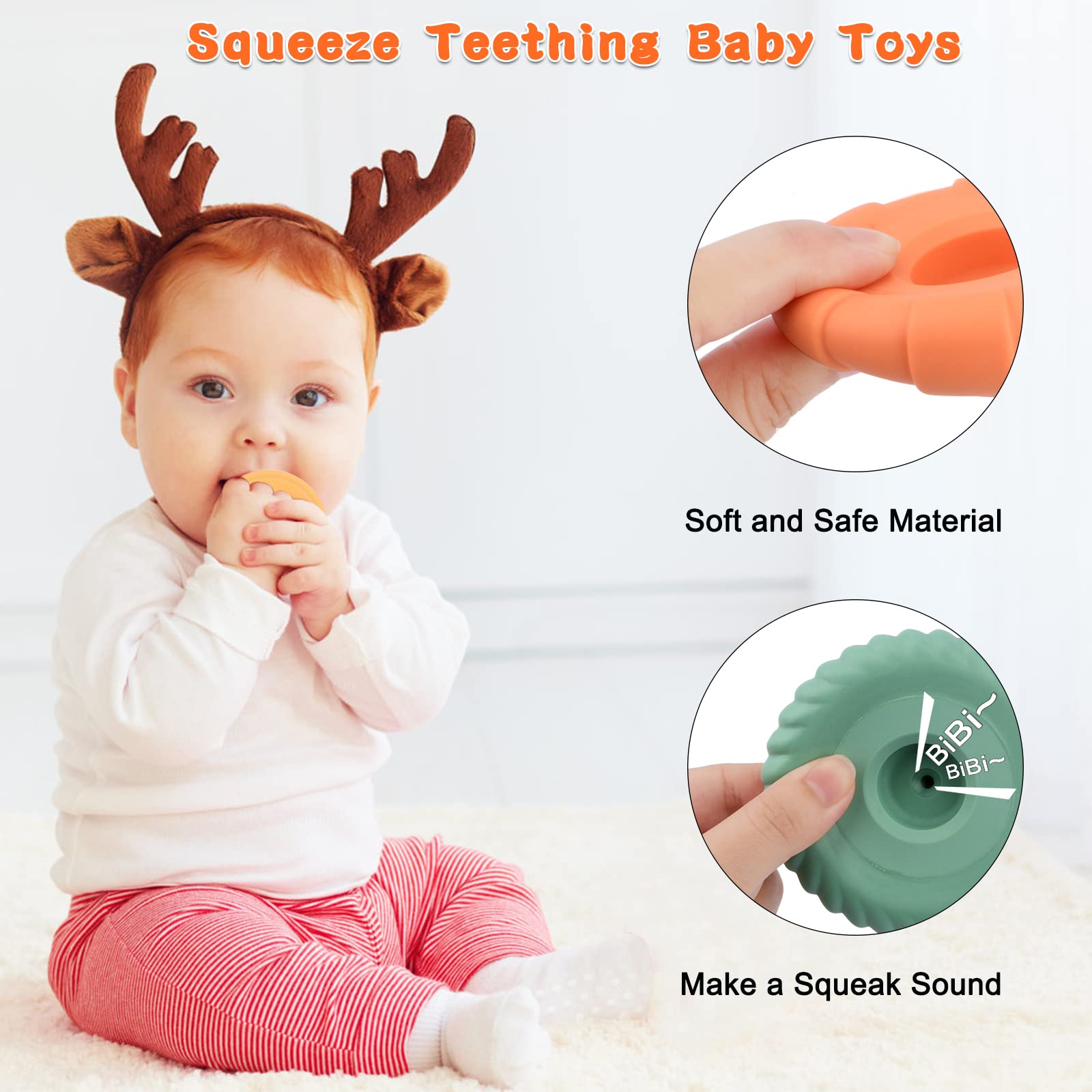 Fuwane 7Pcs Dinosaur Baby Stacking Toys, Nesting Circle Toy Building Rings Stacker & Teethers Squeeze Play with Early Educational Toy Baby Essentials for 6 9 12 15 18 Months Newborn Toddler
