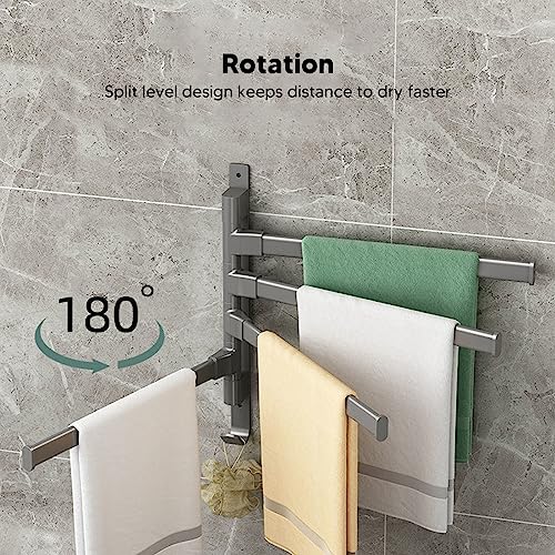 Swivel Towel Rack Hand Towel Bar Bathroom Swing Hanger Towel Rack Holder Wall Mounted Bathroom Corner Hanging Rod(3 Arms)