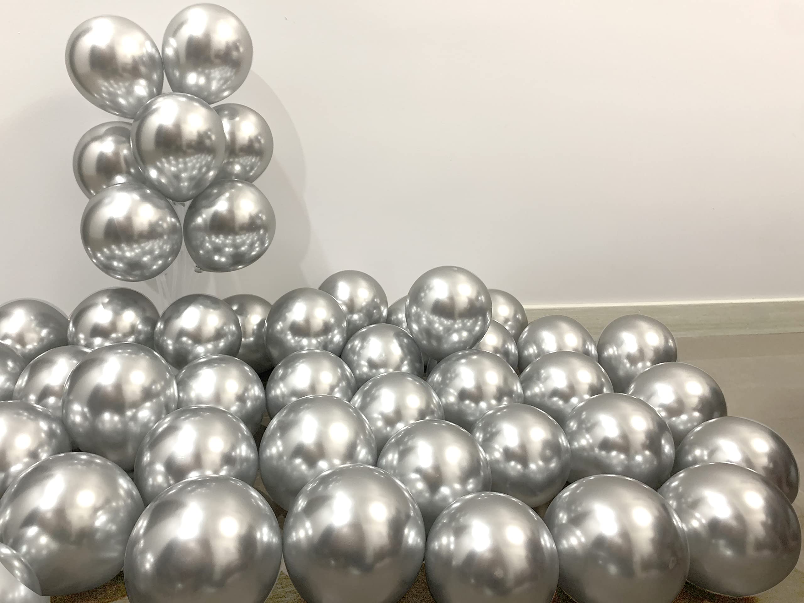 COLORFUL ELVES 100 Pack 5 inches Metallic Silver Balloons Small Mini Chrome Helium Shiny Silver Balloon for Party Decorations