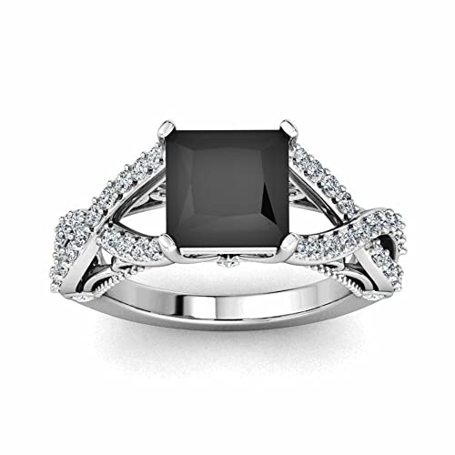 DESTINY JEWEL Black Princess Cut Diamond 2.25Ct Diamond Engagement Wedding Ring_13