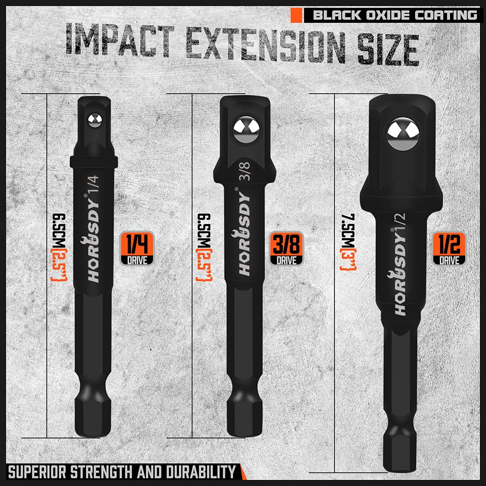 HORUSDY 7-Piece Power Drill Impact Sockets Adapter Set, Hex Shank Socket to Drill Adapter 1/4" 3/8" 1/2" Impact Driver Adapter