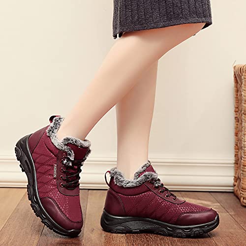FASDNENDYS Waterproof Winter Boots Keep Boots Warm Women Snow Flat Shoes Sport Toe Winter Handmade Rose Leather Boots
