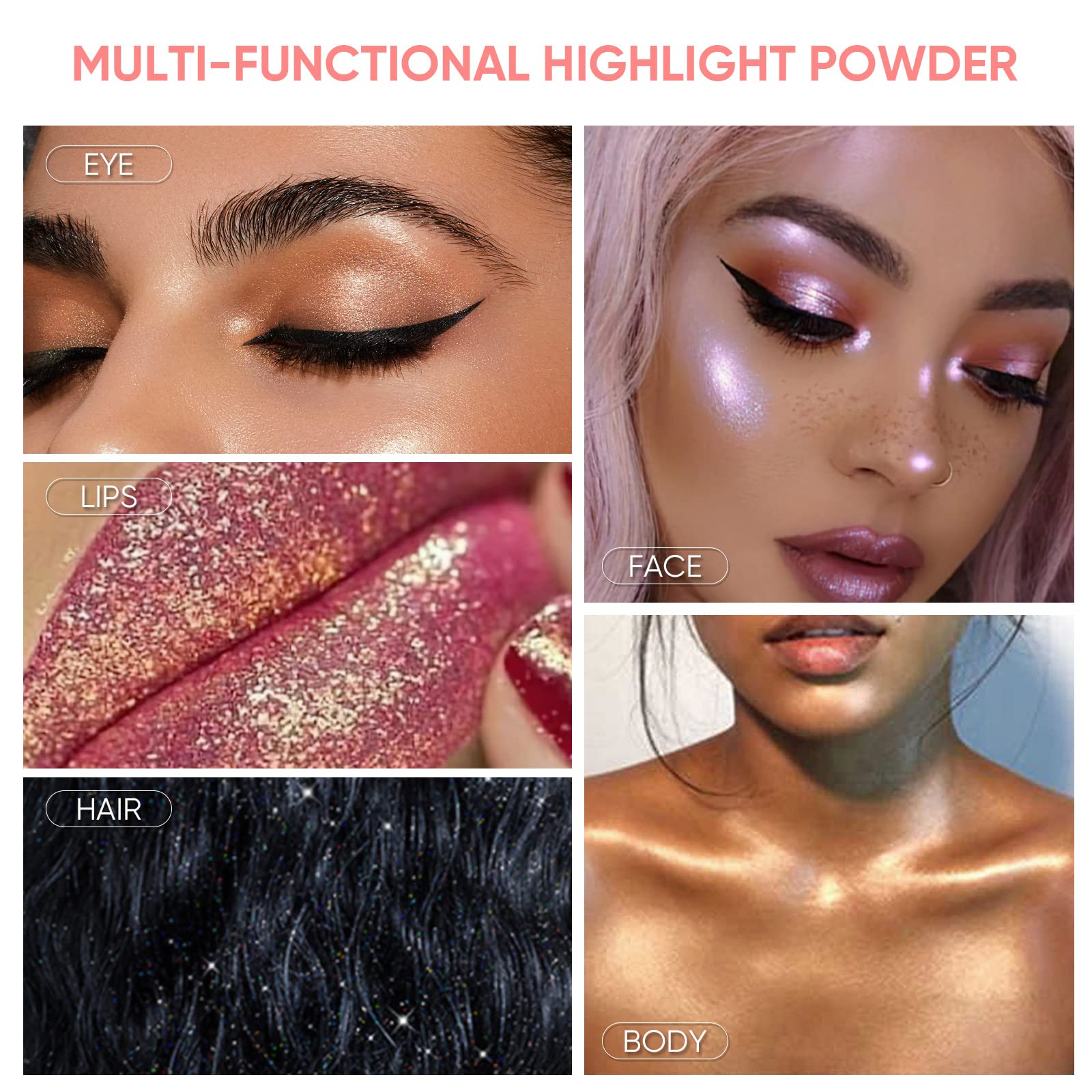 Highlighter Makeup Powder, Face and Body Highlight Patting Powder, Makeup Tool for Body Brightens Three-Dimensional Face Powder Makeup, 3Color