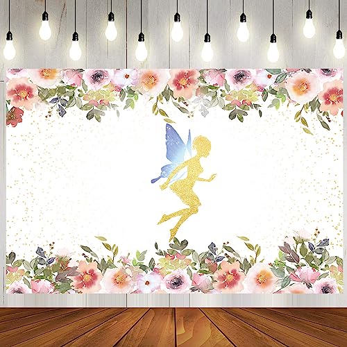 Floral Fairy Butterfly Photography Backdrops Girl Princess Wonderland Photo Background Spring Pink Gold Flower Princess Decor Happy Birthday Party Banner Baby Shower 71x44 inch Polyester Fabric