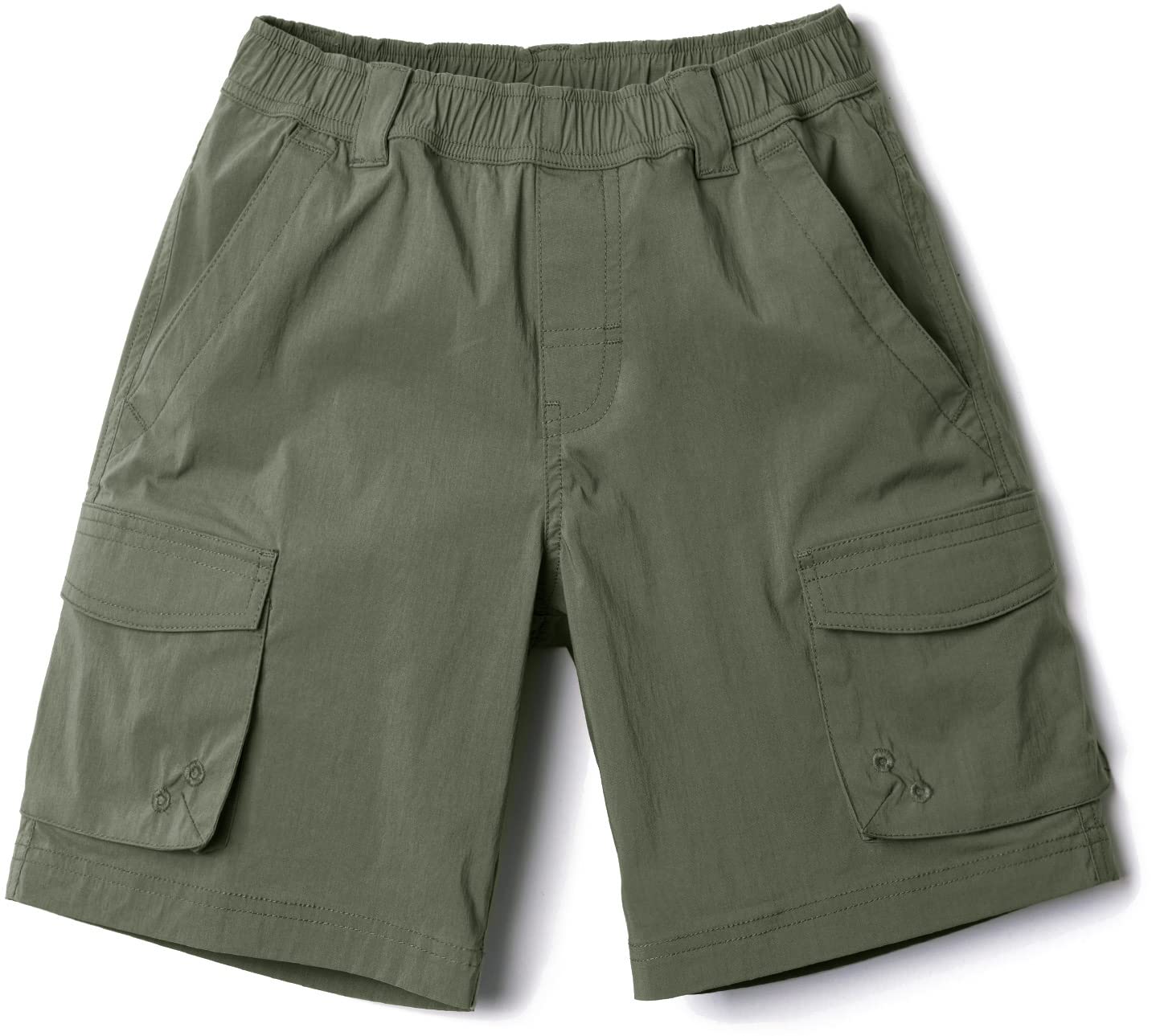 CQR Kids Youth Pull on Cargo Shorts, Outdoor Camping Hiking Shorts, Lightweight Elastic Waist Athletic Short with Pockets, Driflex Shorts Olive, Large