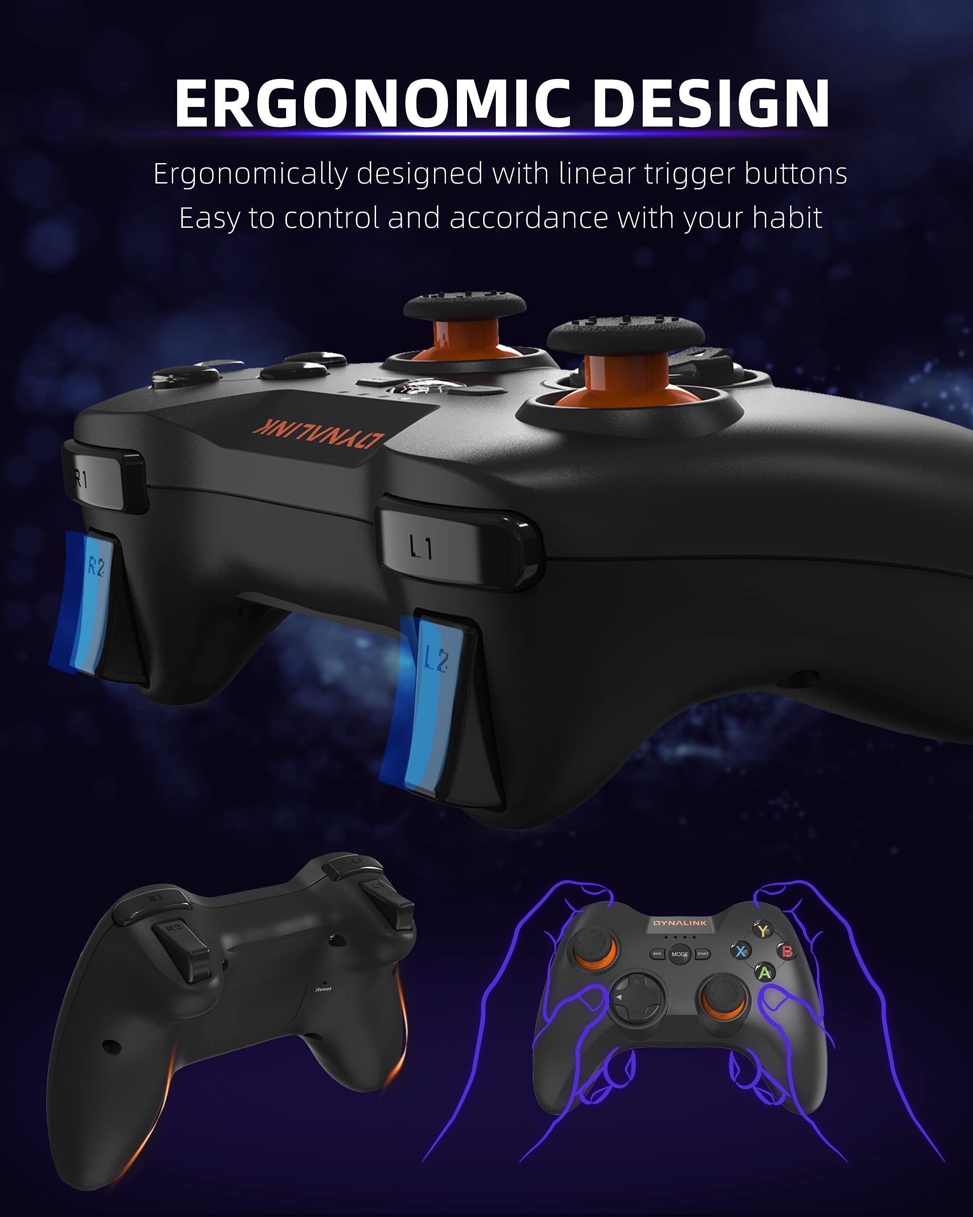 Dynalink Gamepad for Android Wireless Gaming Controller with Motion Control and Double Vibration Shock, Compatible with Android Device