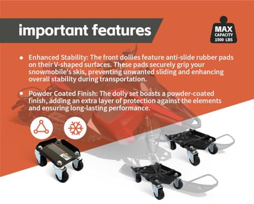 MaxxHaul 50906 Snowmobile Moving Dolly Set, 1500lbs Load Capacity V-Slide Anti-Slip Rubber Pads Straps Firmly Attaching on Skis