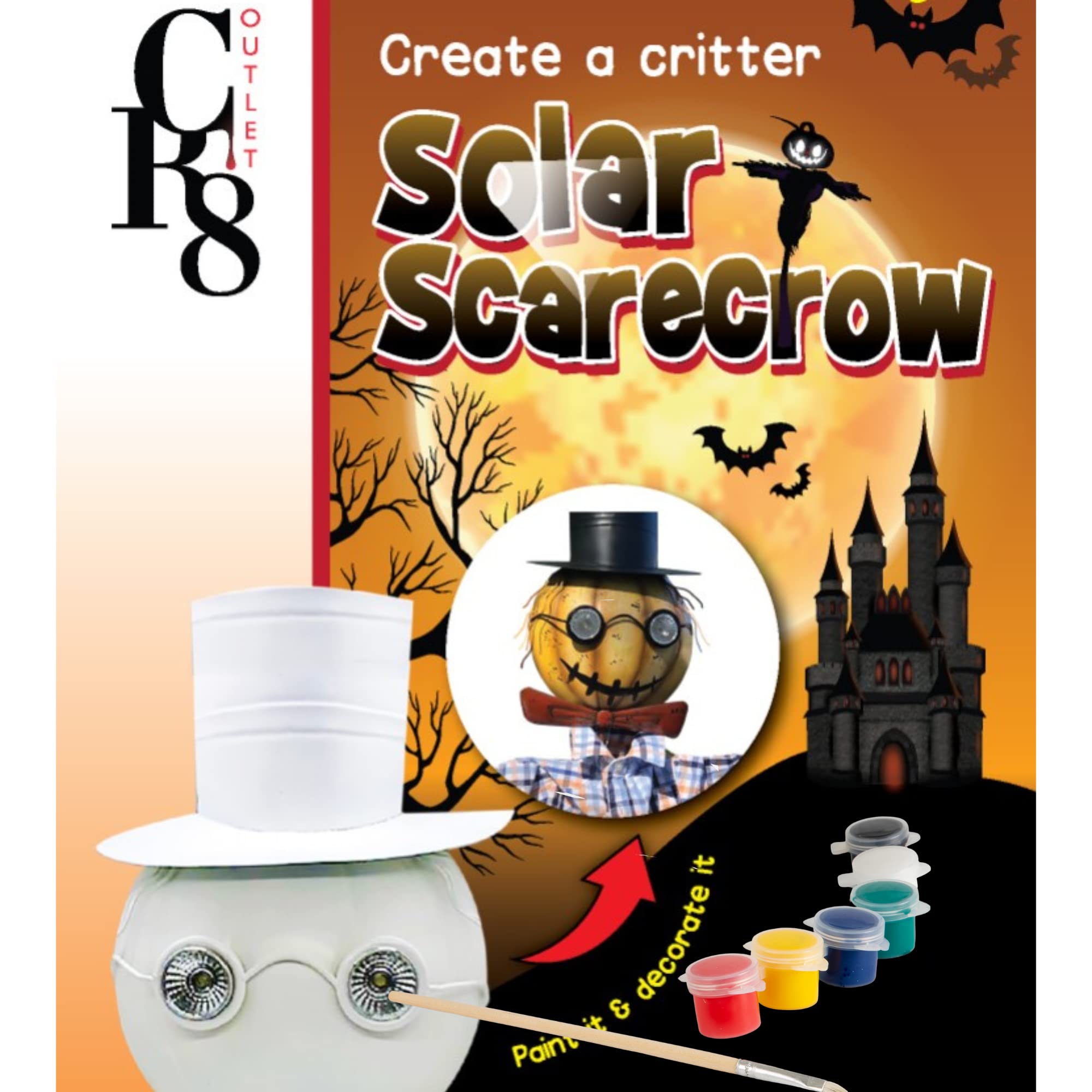 CR8 OUTLET Halloween Solar Scary Scarecrow for Outdoor Craft Decorations, Decorate-Your-Own Fall Decor Metal Patio Yard Stake Pumpkin face White