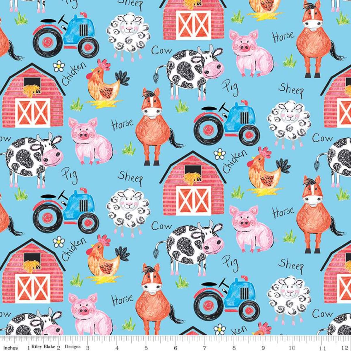 Coloring on The Farm Jelly Roll (40 Pieces) by Crayola for Riley Blake 2.5 x 44 inches (6.35 cm x 111.76 cm) Fabric Strips DIY Quilt Fabric