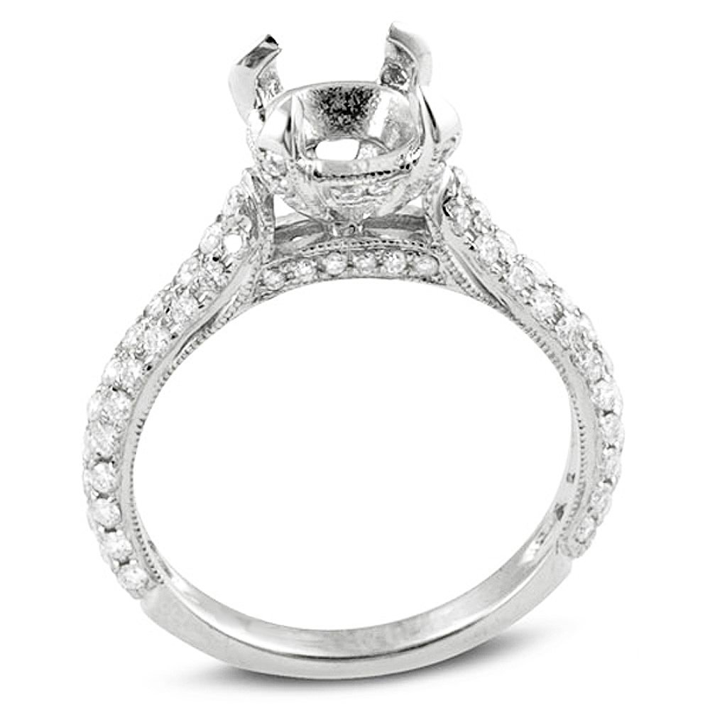 Dazzlingrock Collection 1.05 Carat (Ctw) 18k Round Diamond Semi Mount Round Diamond Engagement Ring (No Center Stone), White Gold, Size 6.5