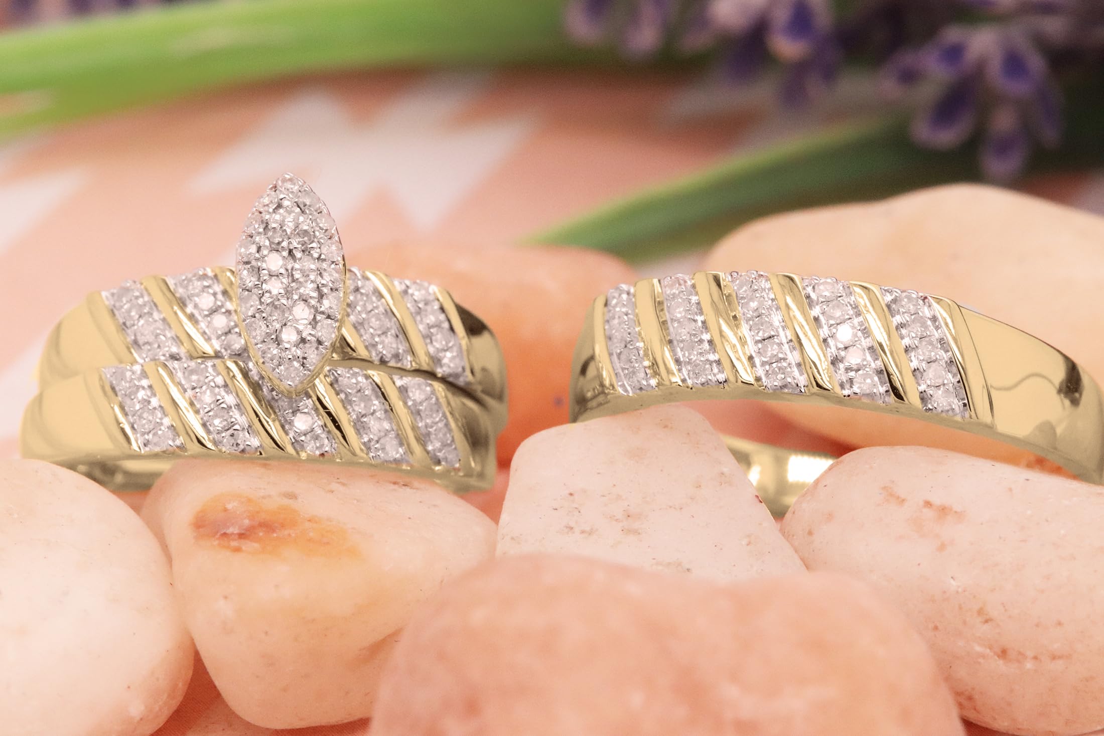 Dazzlingrock Collection White Diamond Trio Ring Set (0.40 ctw) in 18K Yellow Gold Plated Sterling Silver, W-8 and M-8