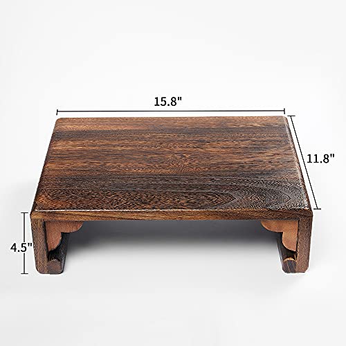 SINOBEST Low Wood Stool, Rectangular Bed Step Stool, Large Surface Step Ladder for Kitchen & Bathroom, Foot Rest Stool Under Desk, Portable Bed Table for Laptop and Tea