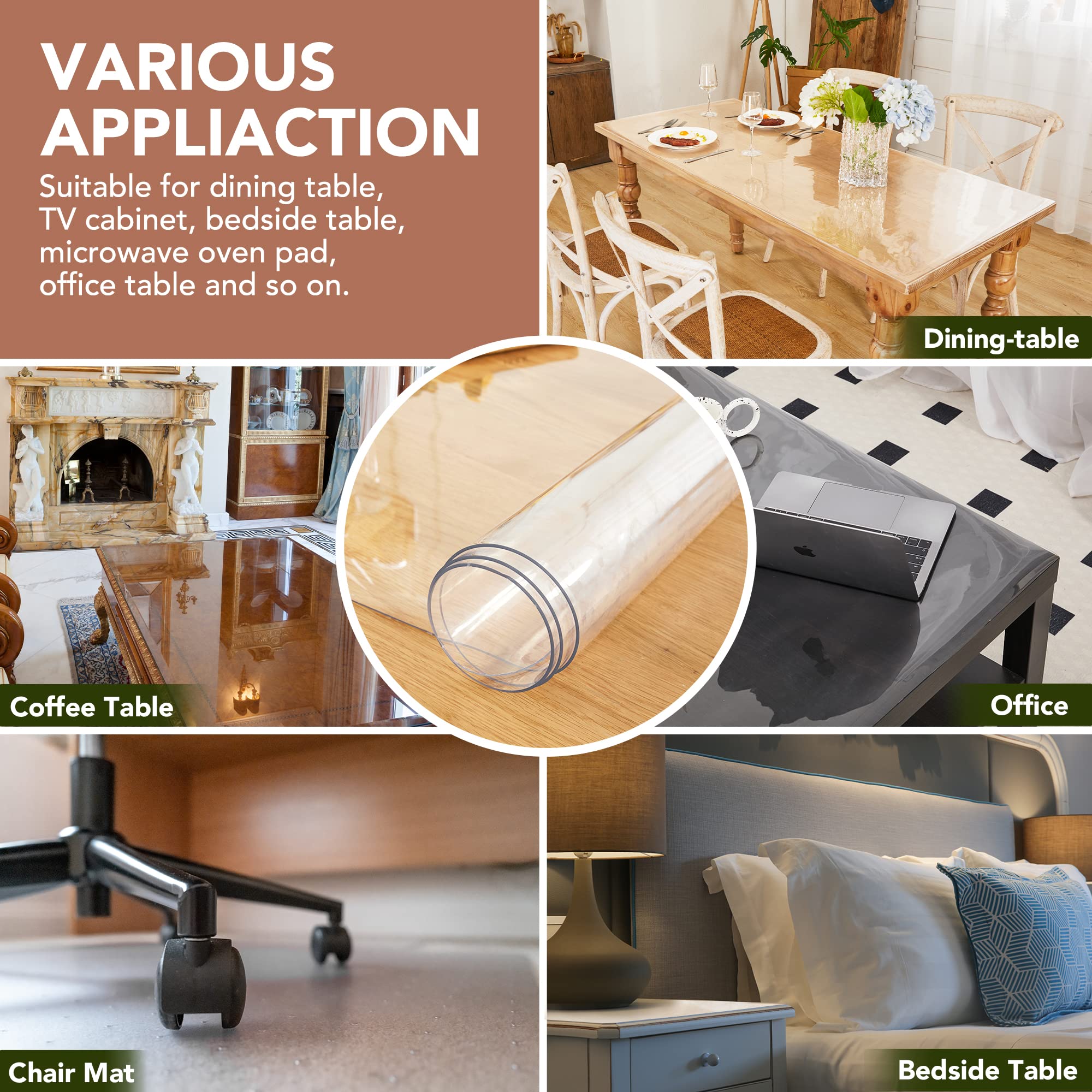 Deconovo Table Cloth Pad 2mm Thick 24 x 36 Inches Plastic Table Cover Protector Waterproof Vinyl Clear Rectangular Desk Mat for Kitchen Home Office