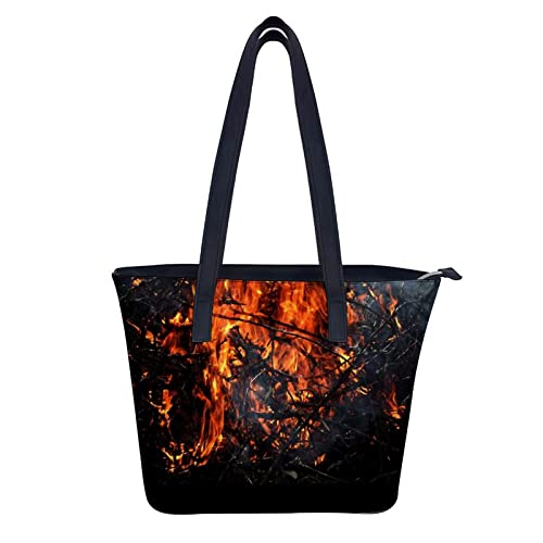 Flames Burning in The Bonfire Women's Tote Bag PU Leather Shoulder Bag Handbags Purse For Work Shopping Travel
