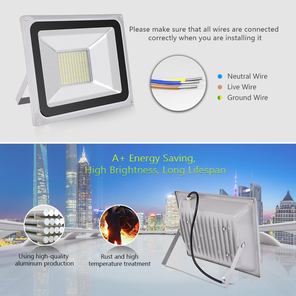 Viugreum 100W LED Flood Light, Waterproof IP65 Outdoor Work Lights, 110V 8000LM Daylight White(6000K), Super Bright Security Floodlights, Wall Lights for Garage, Garden, Yard