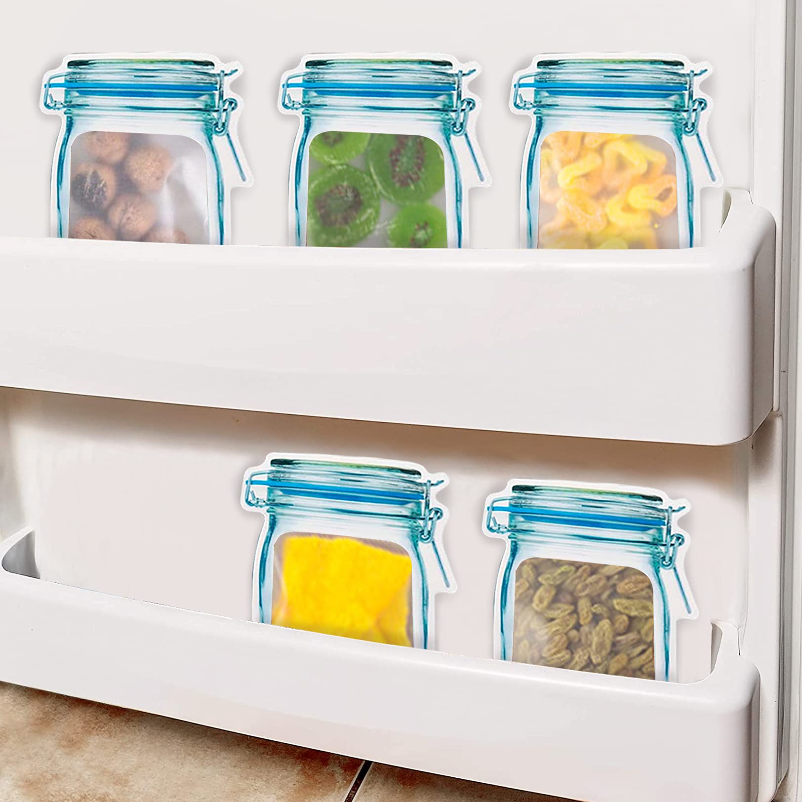 Enkrio 36 Pack Mason Jar Zipper Bags, Reusable Airtight Seal Food Bag Leakproof Nuts Candy Cookies Bag for Travel Camping